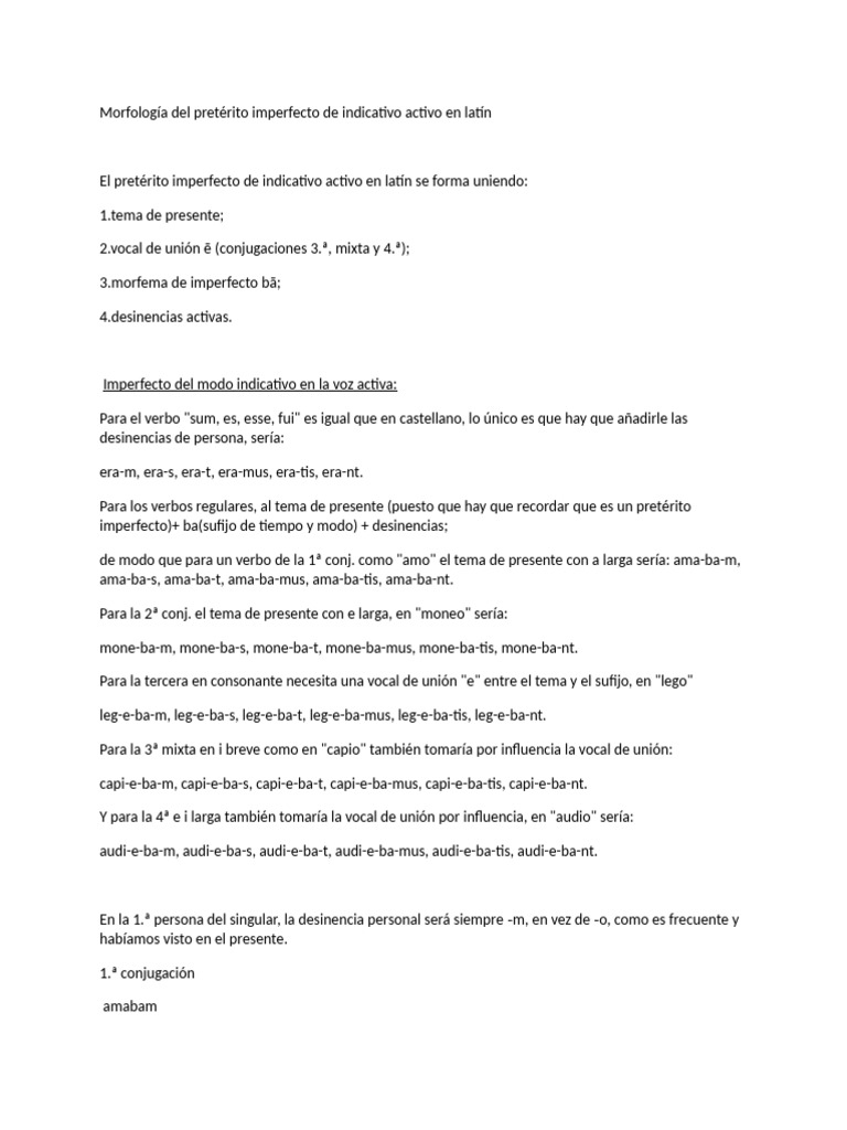 Morfología del pretérito imperfecto en latín | PDF | Conjugación ...
