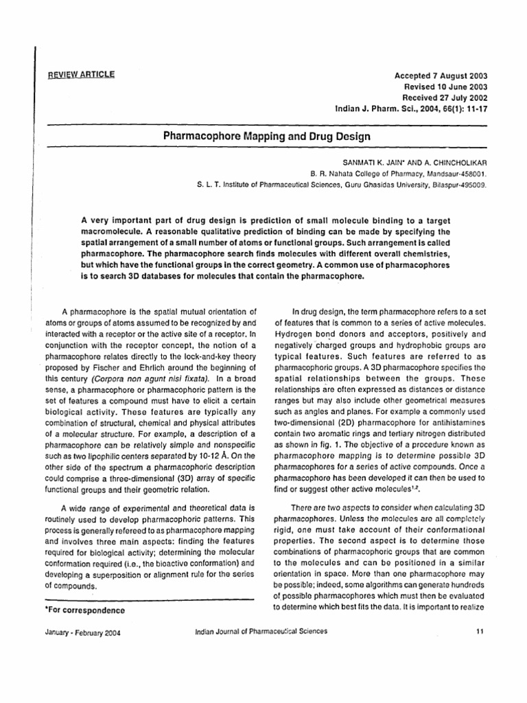 Pharmacophore Mapping and Drug Design | PDF