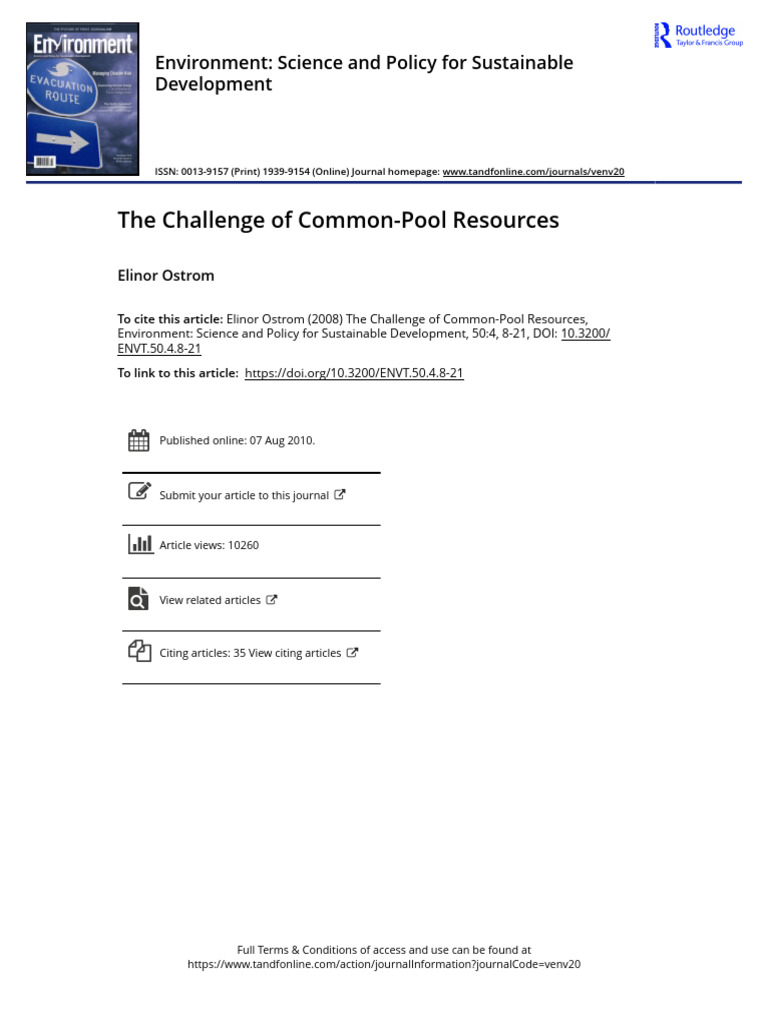 OSTROM The Challenge of Common-Pool Resources | PDF | Fishery | Forests