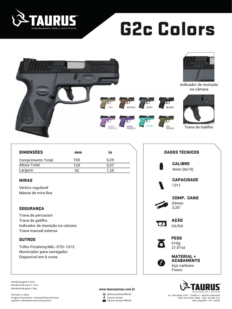 Pistola Taurus g2c 9mm Colors | PDF | Design de armas | Munição