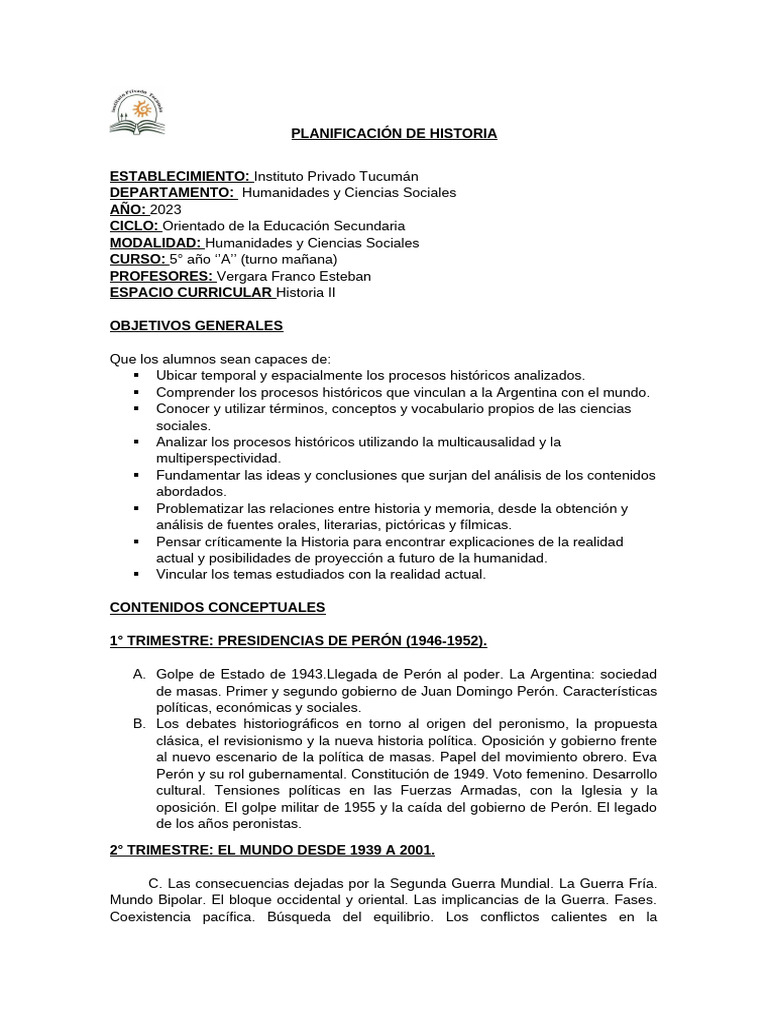 Programa HISTORIA 5° | PDF | America latina | Argentina