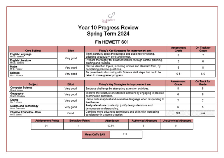 Year 10 Spring Progress Review 2024 | PDF | Science | Cognition