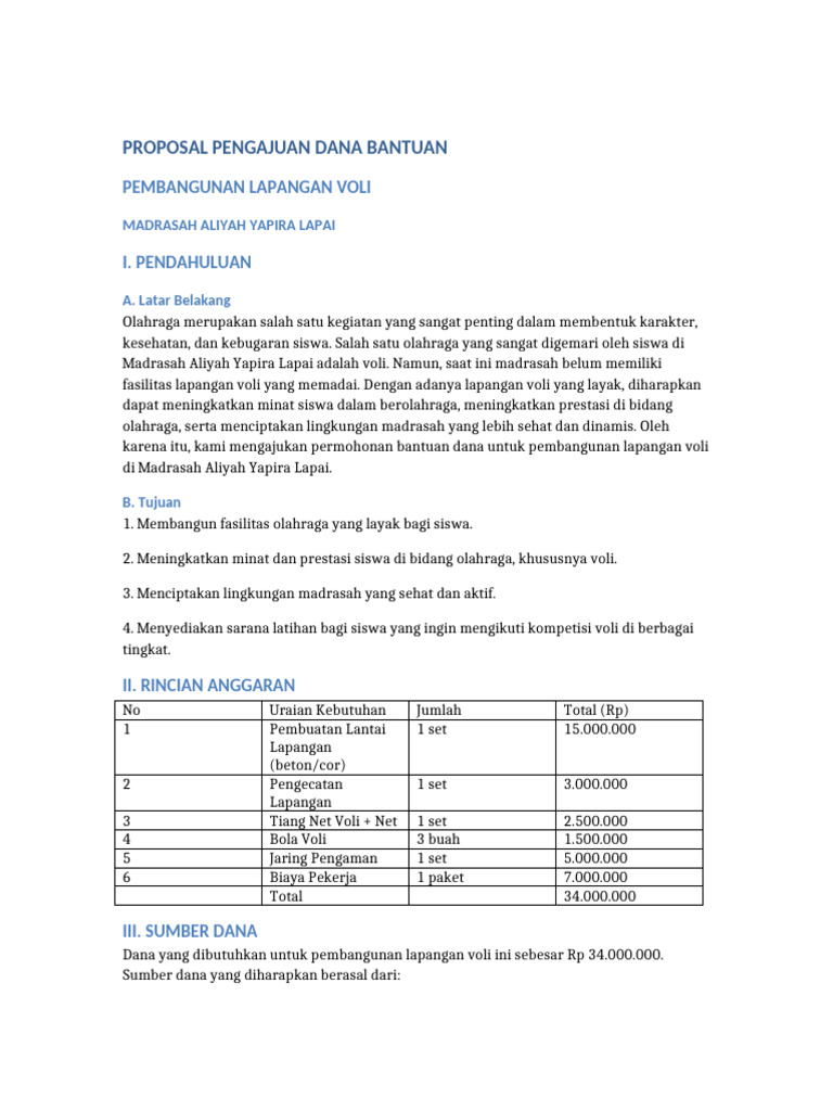 Proposal Pembangunan Lapangan Voli | PDF