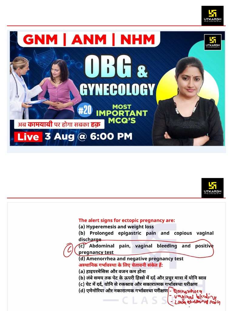 ANM, GNM & NHM Exam 2023 Staff Nurse OBG and GYNECOLOGY #20 MCQs | PDF
