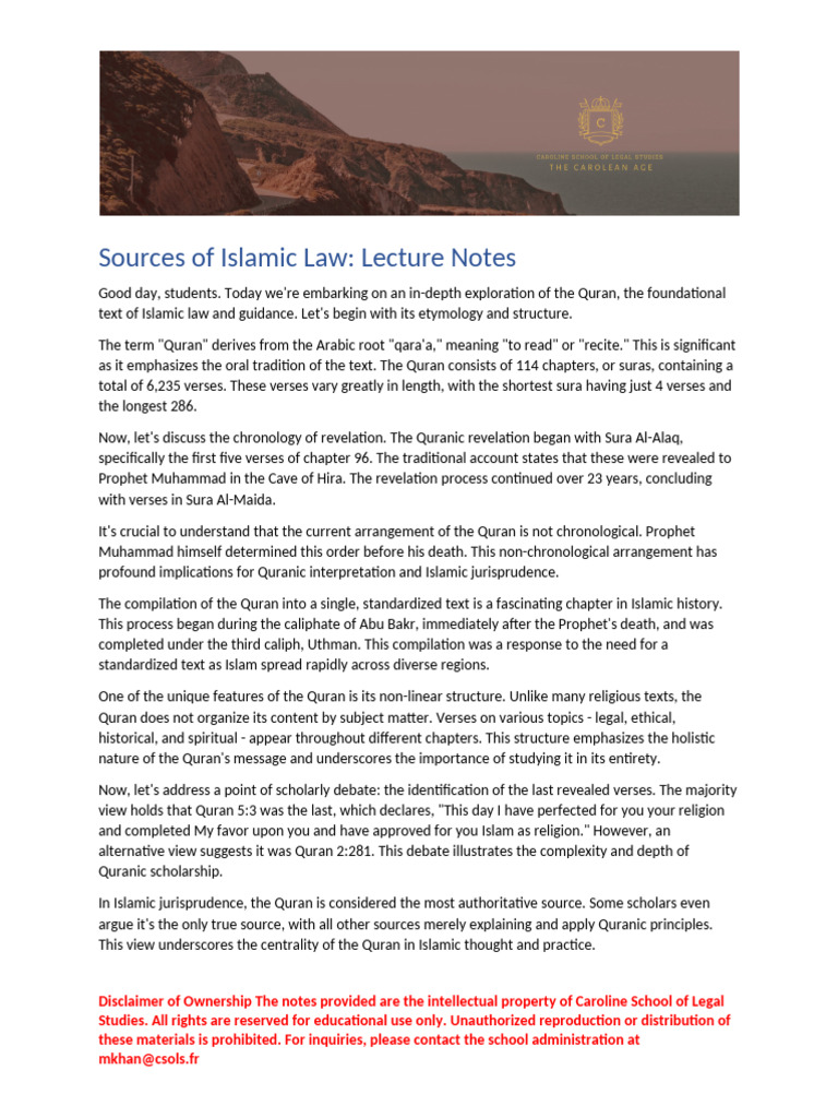 CSOLS Sources of Islamic Law | PDF | Shia Islam | Sharia