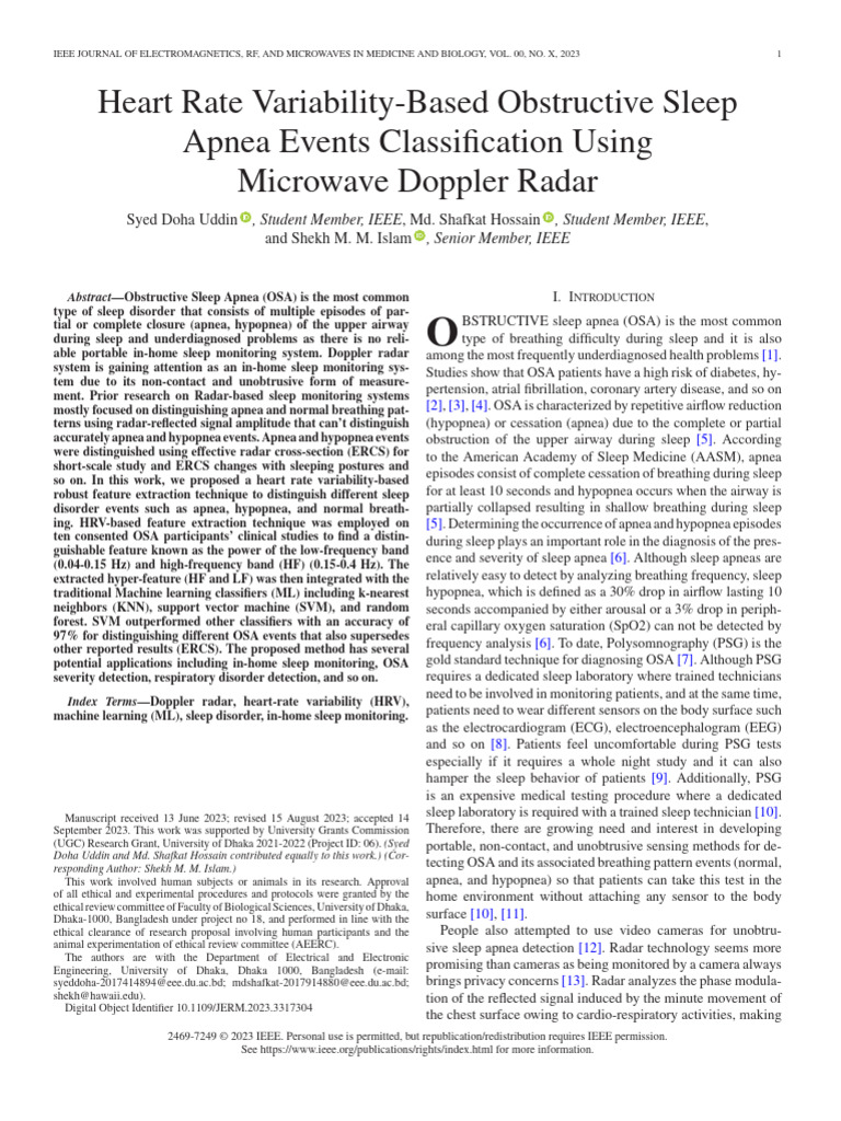 HRV-Based OSA Detection with Radar | PDF | Radar | Electrocardiography