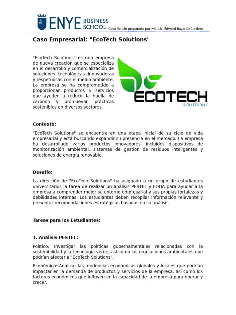 Caso Empresarial EcoTech Solutions | PDF | Análisis FODA | Sustentabilidad