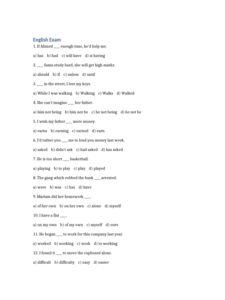 English Exam Practice Questions | PDF