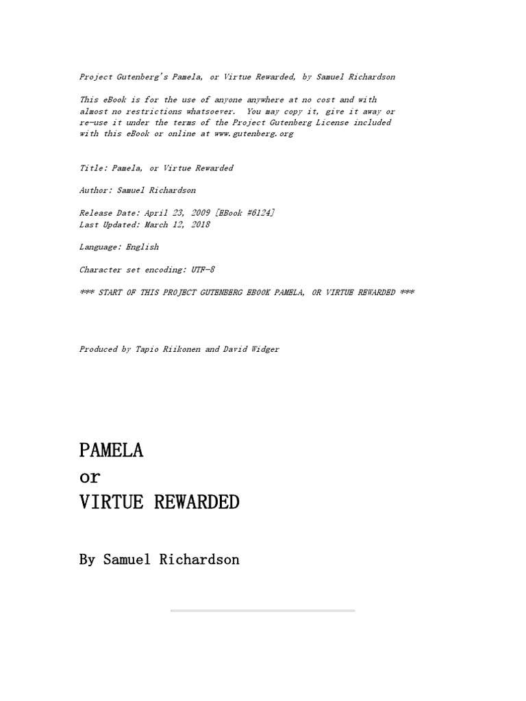Pamela: A Tale of Virtue Rewarded | PDF