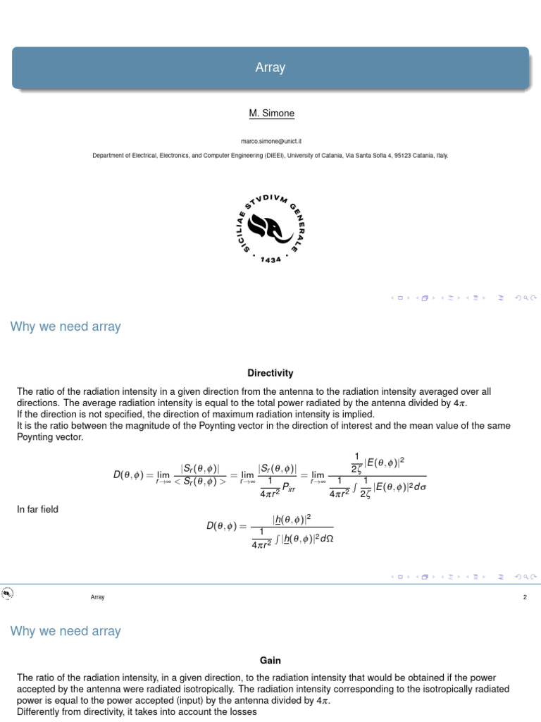 UniCT - RIRS 2024 2025.lesson Array - Theory | PDF | Antenna (Radio) | Telecommunications ...