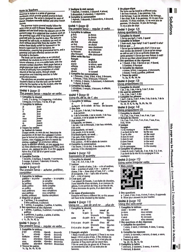 Answer Sheet Tricolore 2 | PDF