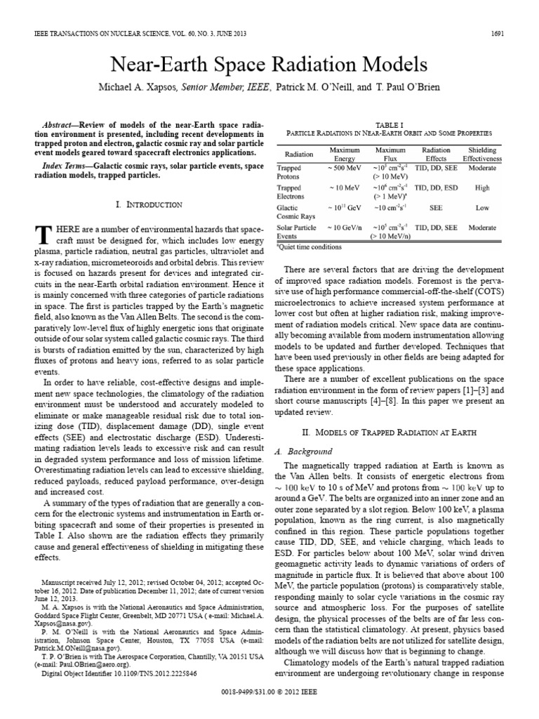 Near-Earth Space Radiation Models | PDF | Cosmic Ray | Outer Space