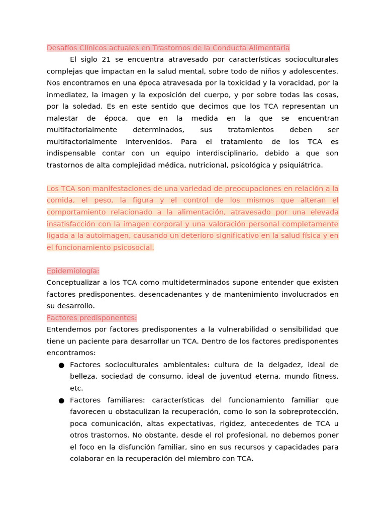 TCA Resumen Final | PDF | Desorden alimenticio | Anorexia nerviosa