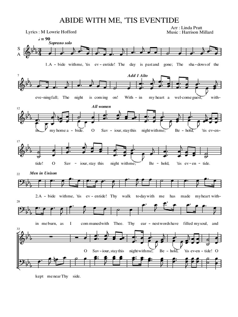 Abide With Me, 'Tis Eventide - H Millard, ML Hofford, L Pratt (Eb-C ...