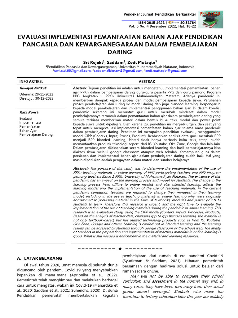 EVALUASI_IMPLEMENTASI_PEMANFAATAN_BAHAN_AJAR_PENDI | PDF