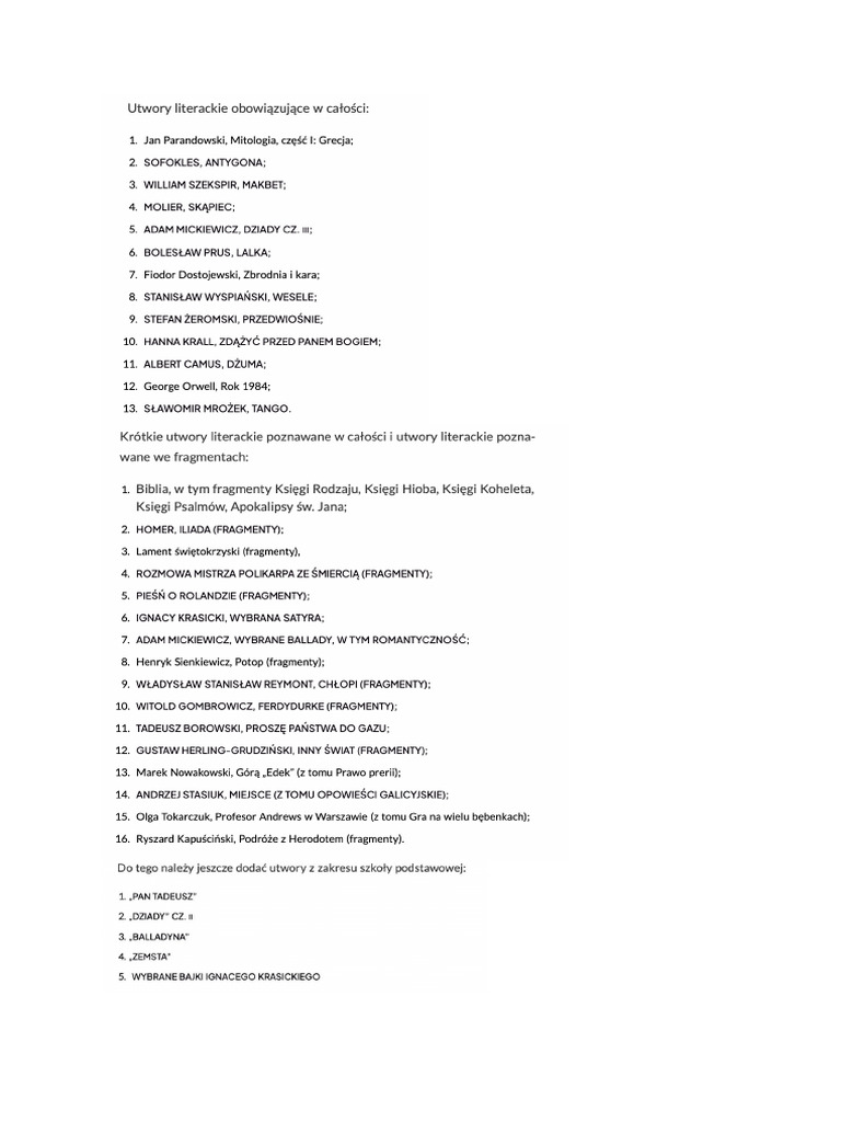 Lektury Obowiazkowe Matura 2025 | PDF