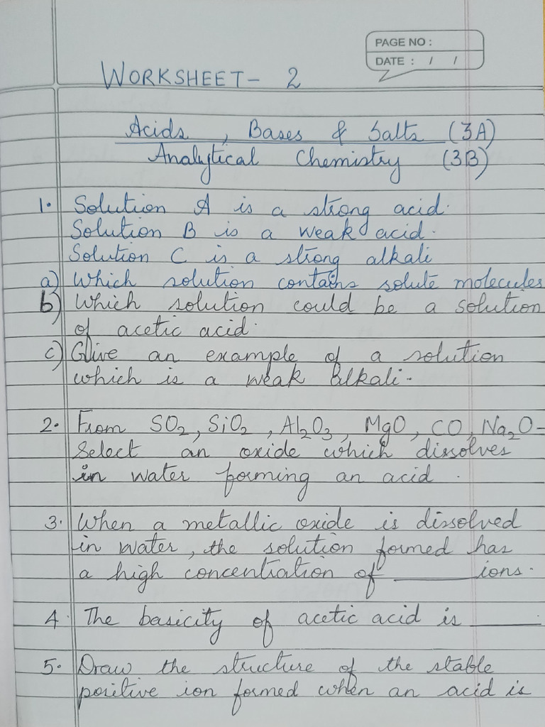 Worksheet 2 - Acids, Bases and Salts 3A, 3B | PDF | Sets Of Chemical ...