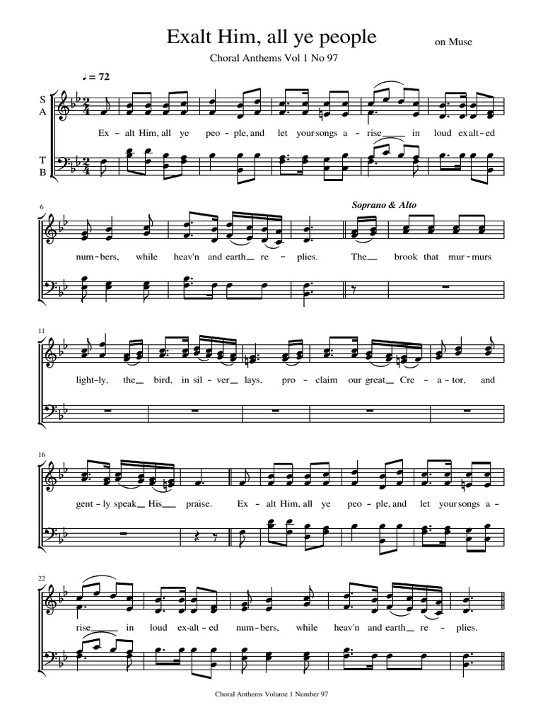 Exalt Him All Ye People - Unknown (BB) (SATB-SA) (En) | PDF | Singing | Vocal Music
