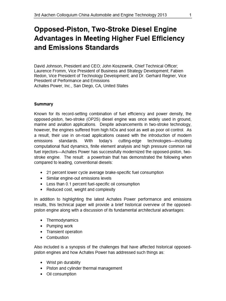 Modernizing Opposed-Piston Diesel Engines | PDF | Engines | Piston
