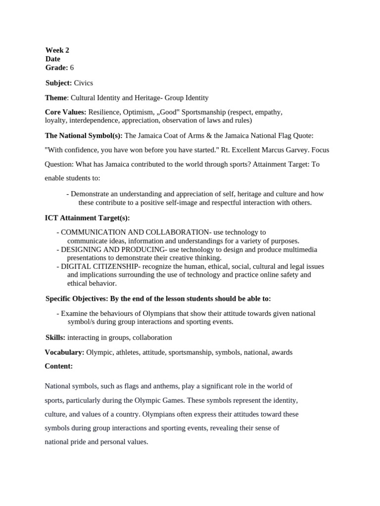 Grade 6 Civics Lesson Plan Term1 Week 2 | PDF | Olympic Games ...
