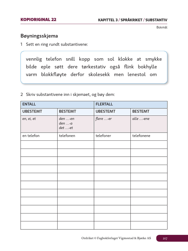 Kapittel 3 - Substantiv - Boeyningsskjema | PDF