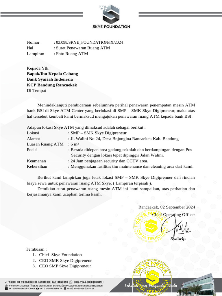 Penawaran Ruang ATM di Skye Digipreneur | PDF
