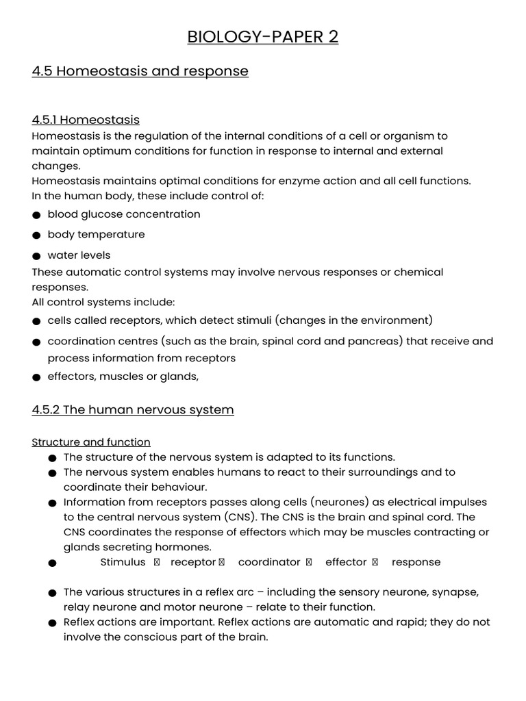 Biology Paper 2: Homeostasis & Nervous System | PDF | Allele | Reproduction