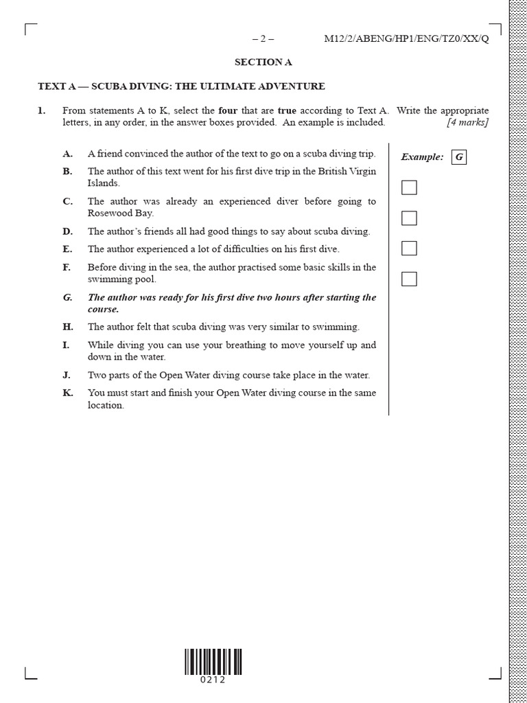 M12 Question-Booklet | PDF | Scuba Diving | Underwater Diving