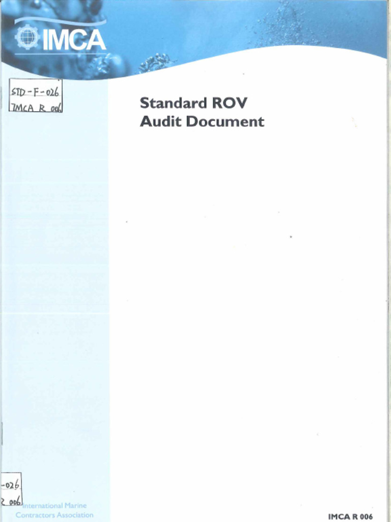 IMCA R006, Standard ROV Audit Document, 2001 | PDF