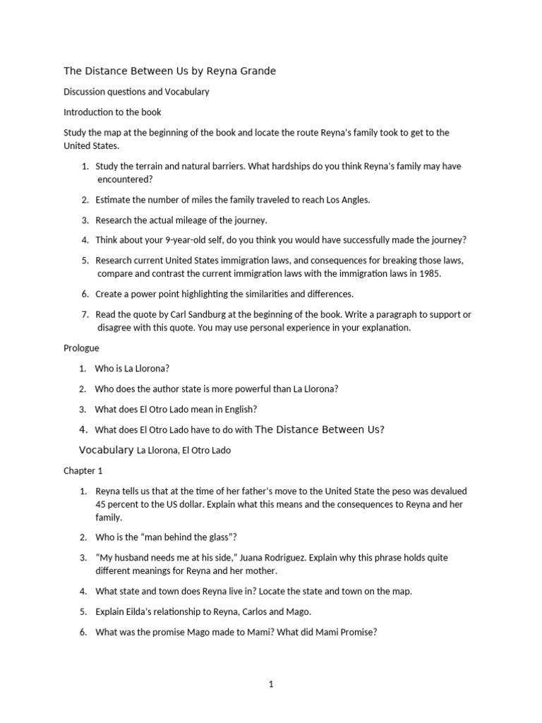 Study Guide for "The Distance Between Us" | PDF