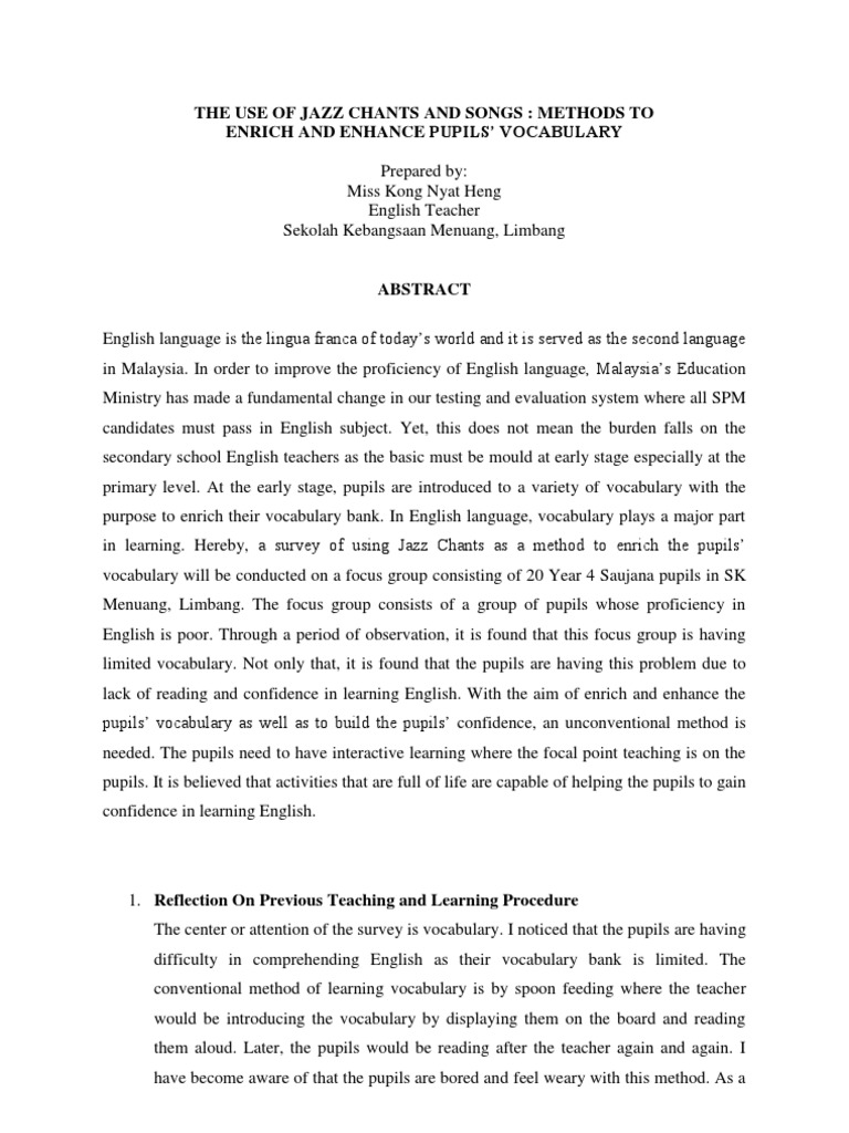 The Use of Jazz Chants | Vocabulary | English Language