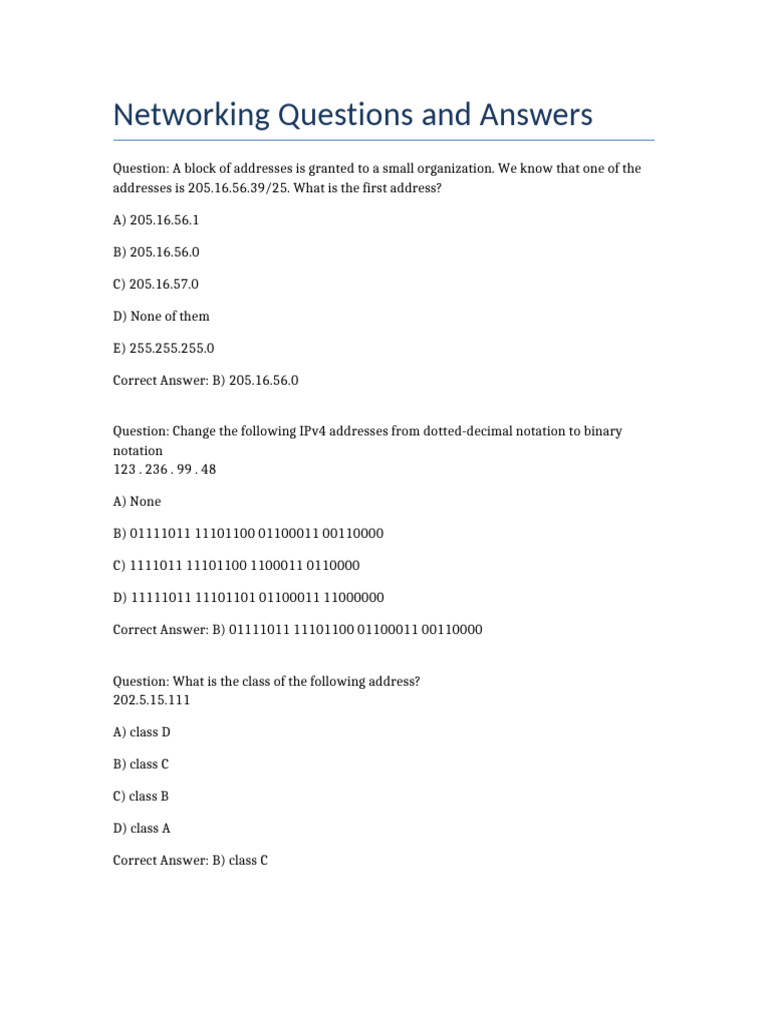 Networking Questions Answers With Options | PDF