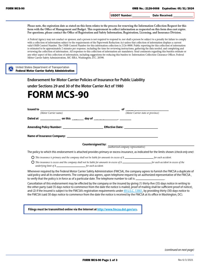 MCS-90 Endorsement Form Overview | PDF | Liability Insurance | Insurance