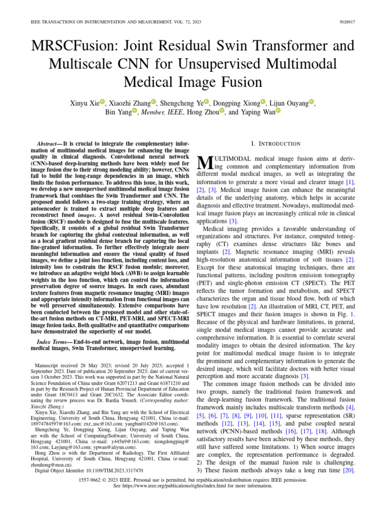 Unsupervised Multimodal Medical Image Fusion | PDF | Medical Imaging | Artificial Intelligence