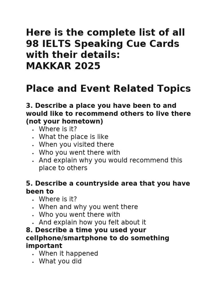 IELTS Speaking Cue Cards 2025 Guide | PDF