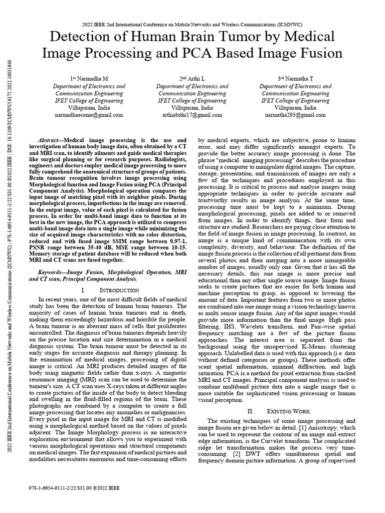 Detection of Human Brain Tumor by Medical Image Processing and PCA Based Image Fusion | PDF ...