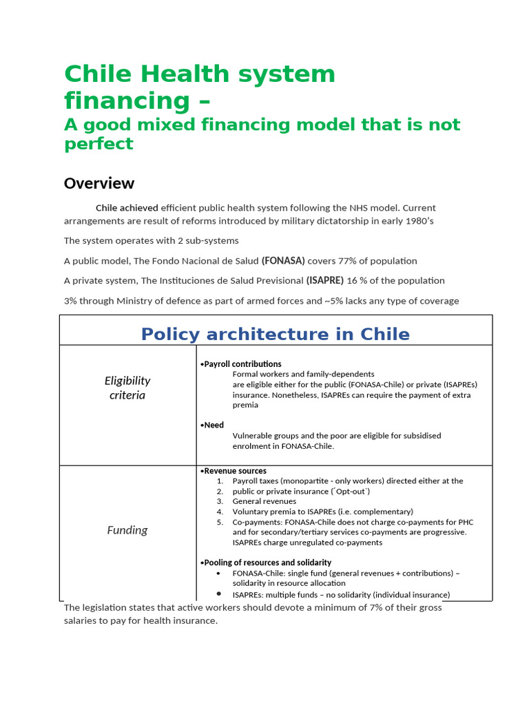 Chile's Mixed Health Financing Model | PDF | Insurance | Universal ...