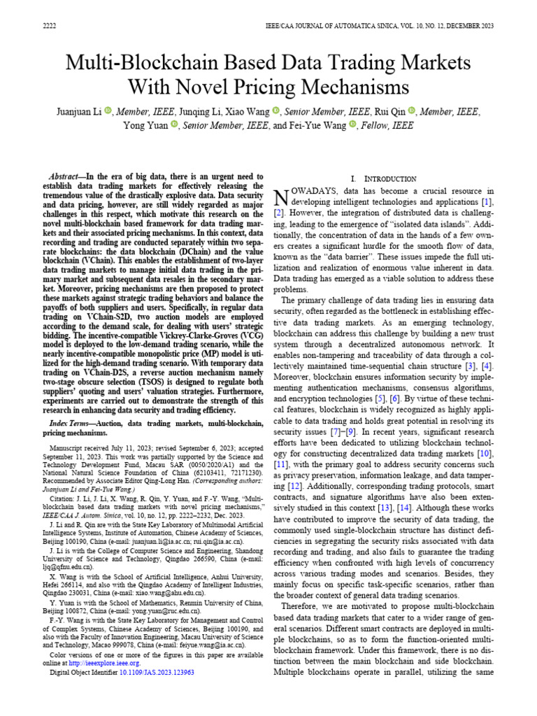 Multi Blockchain Based Data Trading Mark | PDF | Auction | Market (Economics)