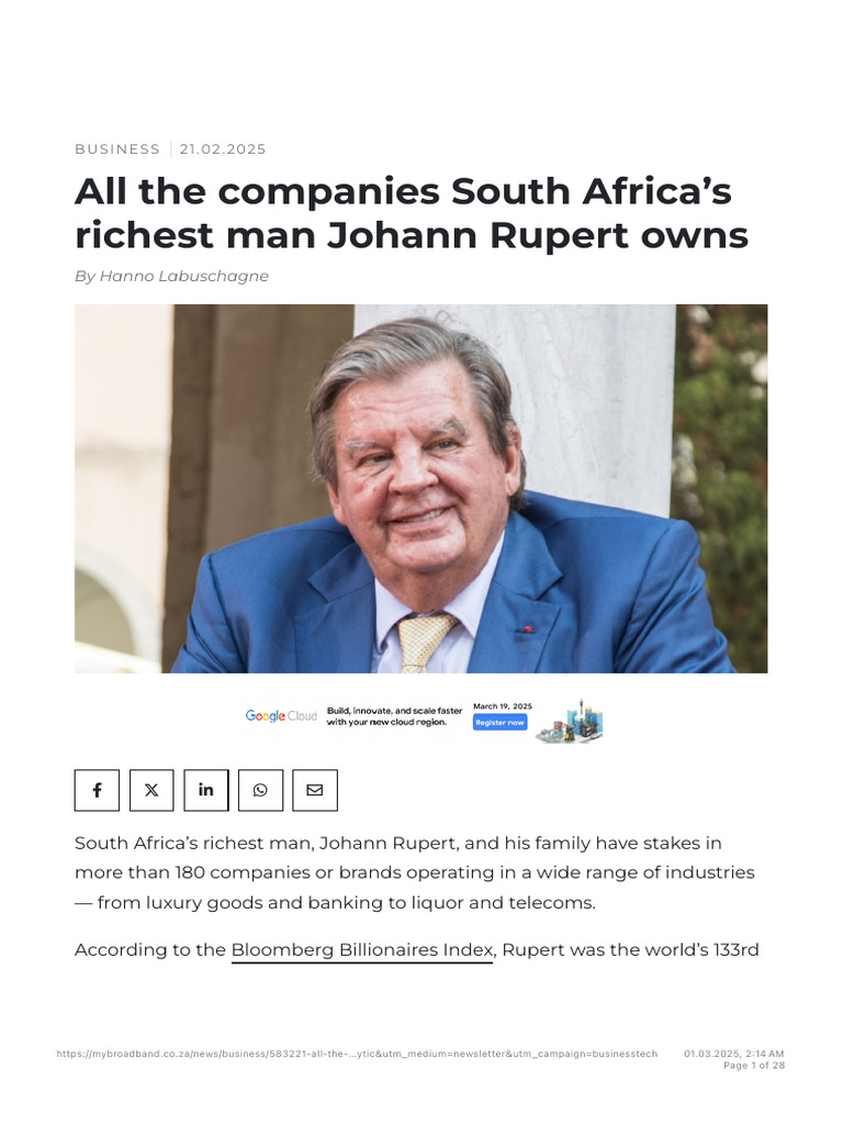 All the Companies South Africa’s Richest Man Johann Rupert Owns – MyBroadband | PDF