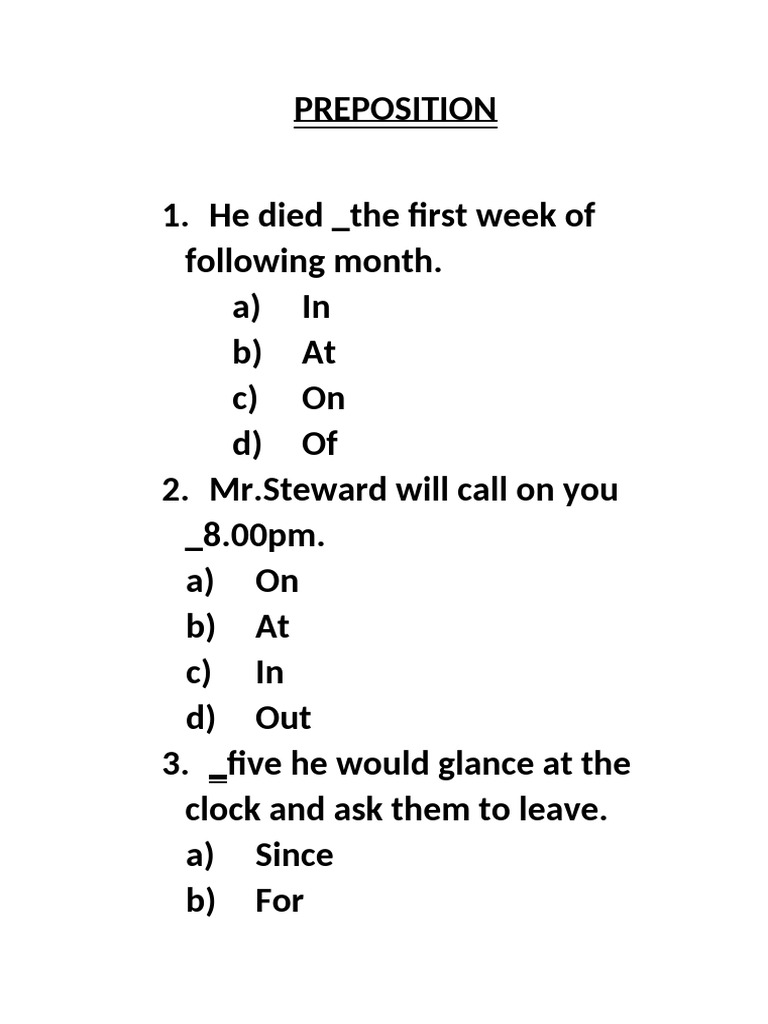 Preposition Usage Practice Quiz | PDF