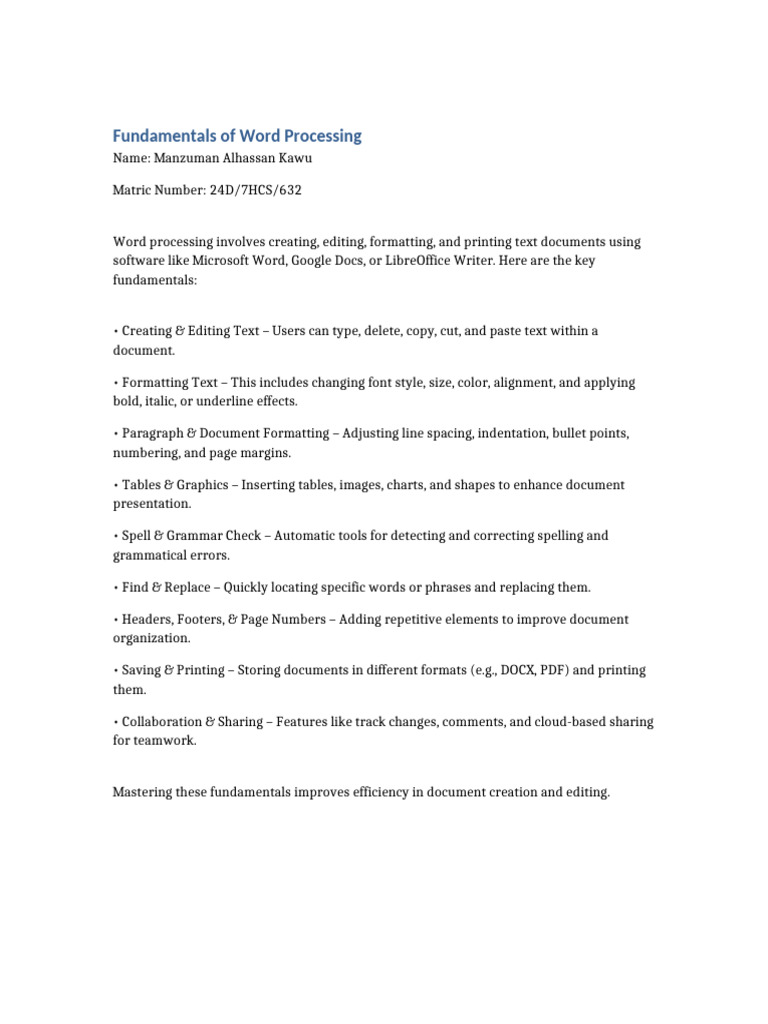 Fundamentals of Word Processing | PDF