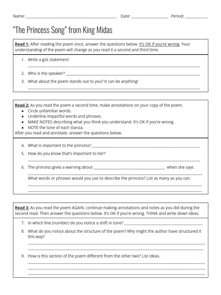 The Princess's Song From King Midas | PDF | Poetry