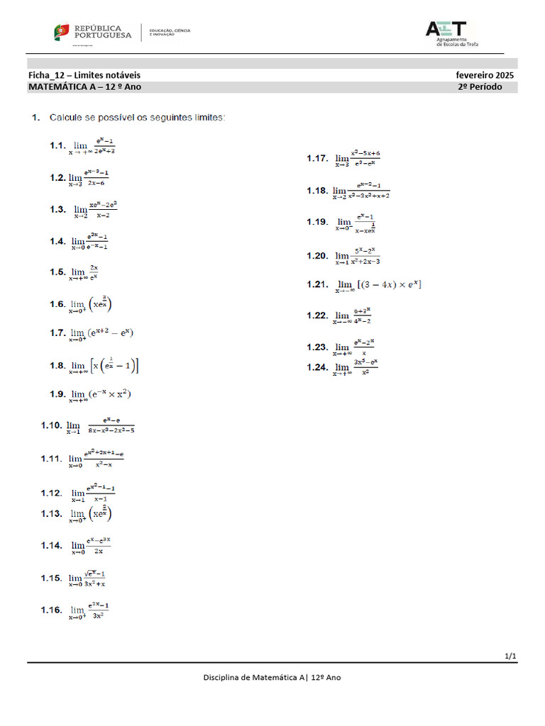 Ficha 12 Limites Notáveis | PDF