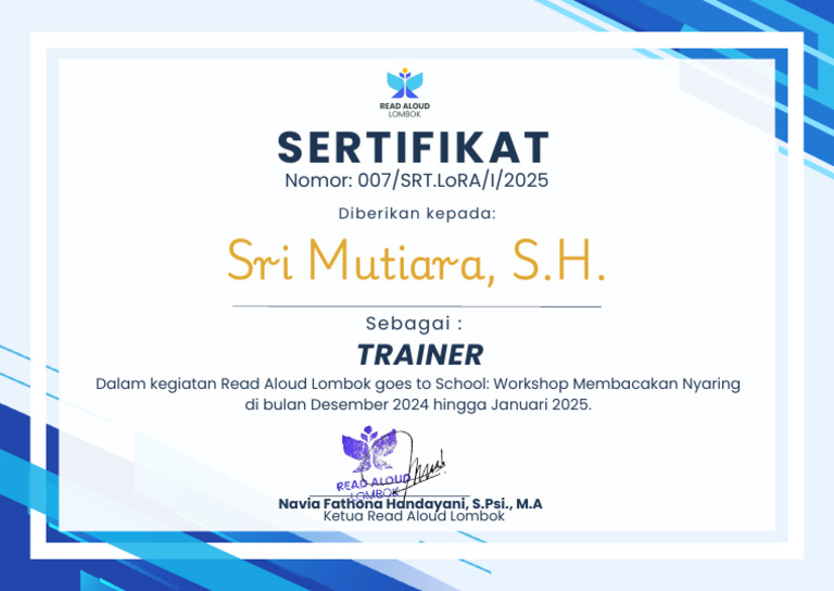 Sertifikat Trainer LGTS-4 Sri Mutiara | PDF