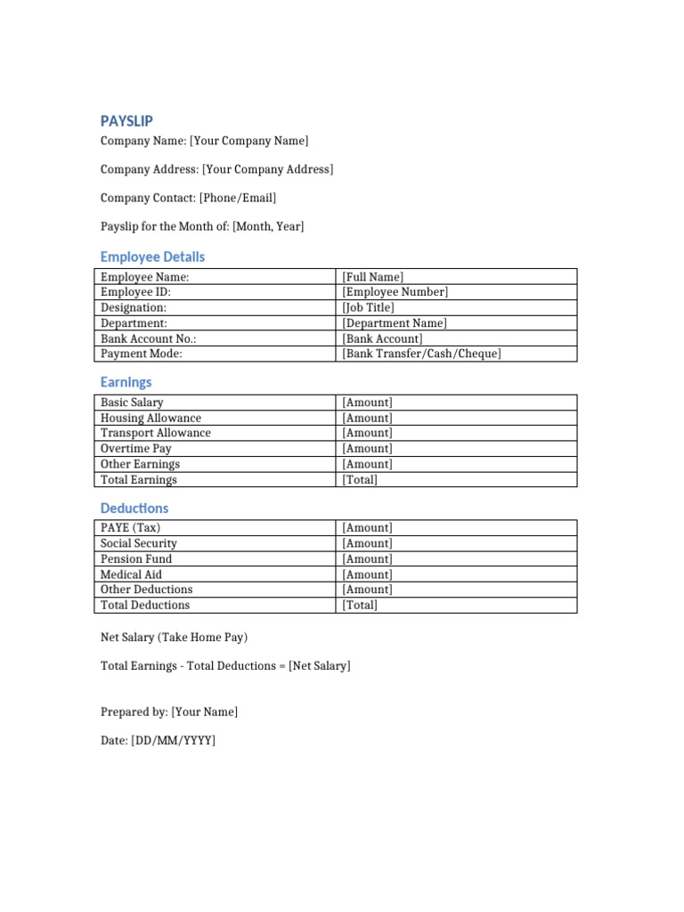 Employee Payslip Template | PDF