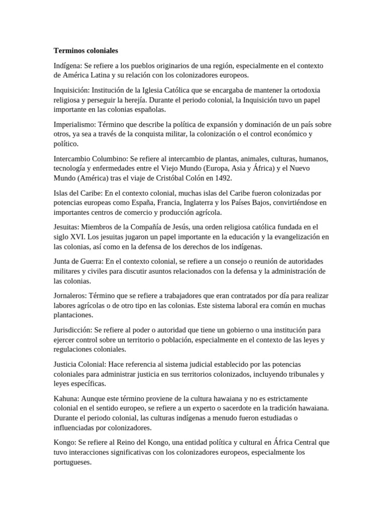 Tarera Glosario | PDF | Colonialismo | Nueva españa