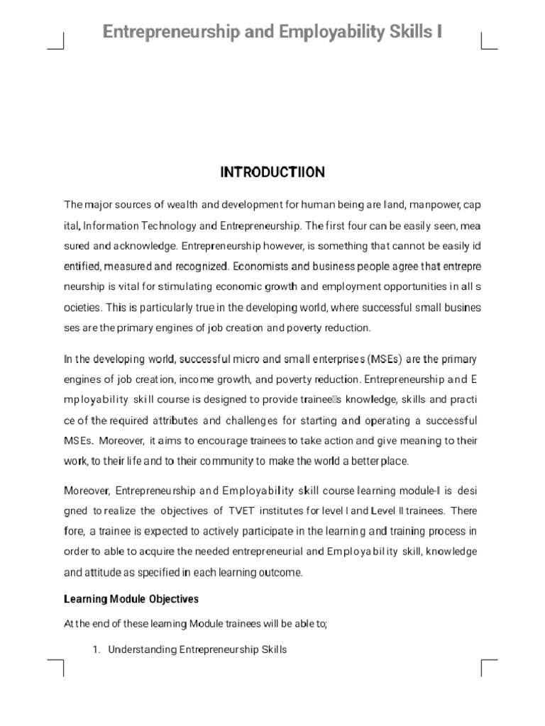 Entrepreneurship & Employability Skill Module 1 - Copy | PDF