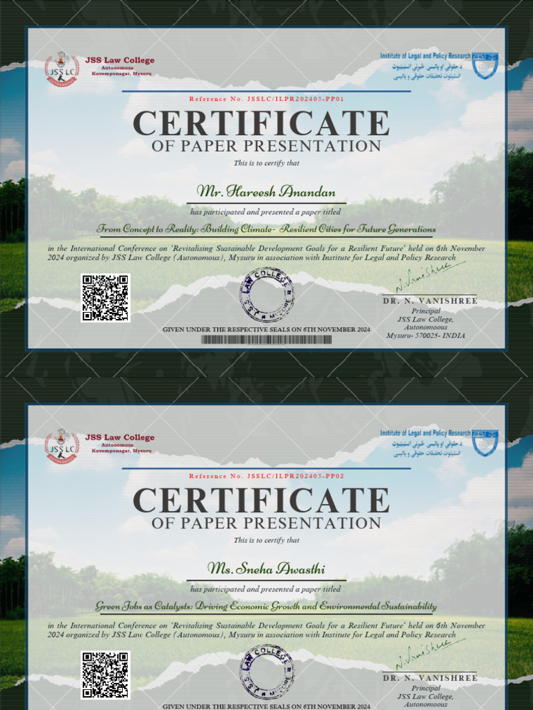 Conference Paper Presentation Certificates | PDF | Sustainability ...