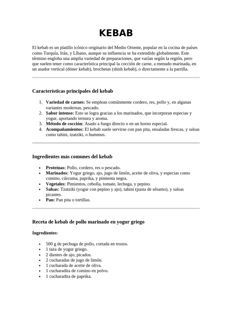 KEBAB | PDF | Brocheta | Preparación de comida y bebida