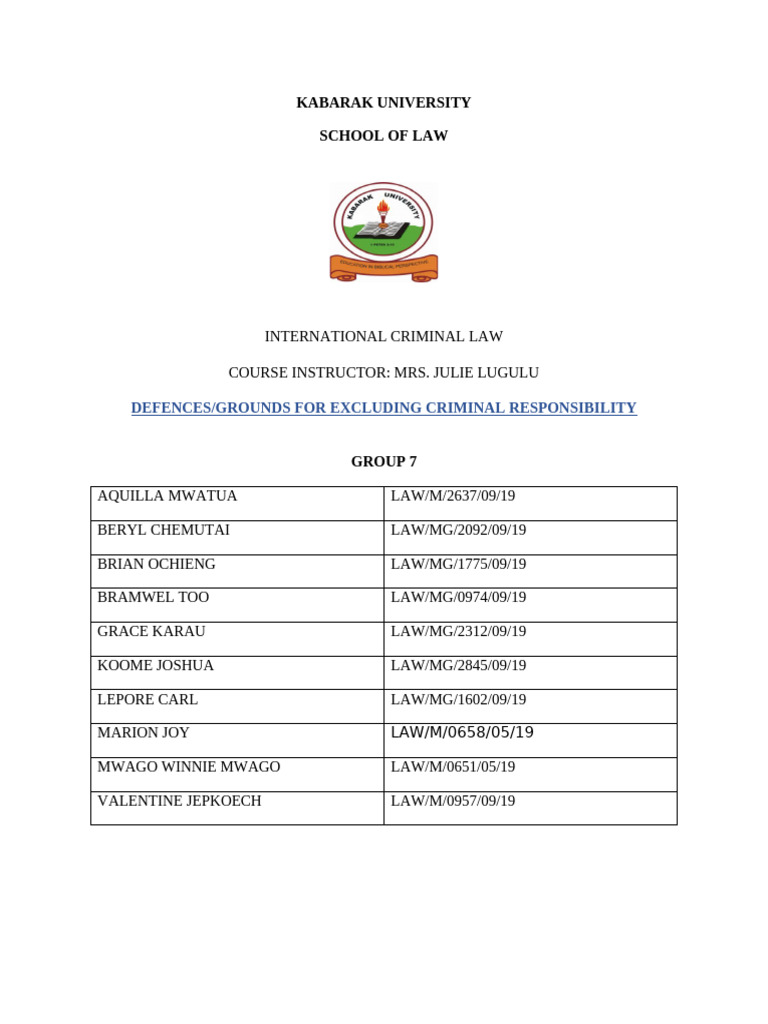 Grp. 7 ICL. Defences .Final | PDF | Burden Of Proof (Law) | Mens Rea
